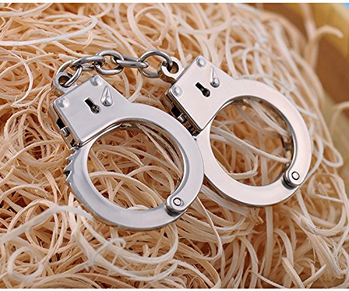Warmtree 2 Pcs Mini Handcuffs Metal Keychain Keyring, Silver