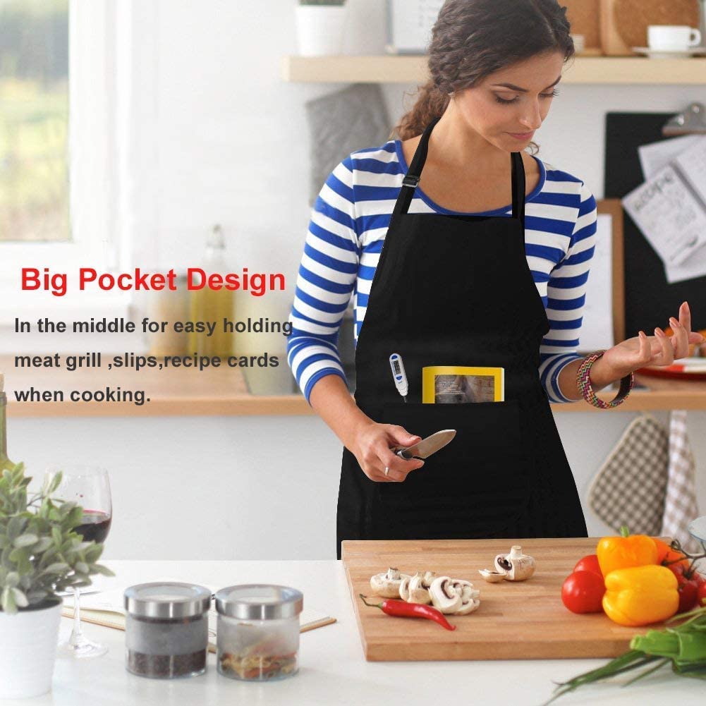 Viedouce 2 Packs Aprons Cooking Kitchen Waterproof,Adjustable Chef Apron with 2 Pockets for Home,Restaurant,Craft,Garden,BBQ,School,Coffee House,Apron for Men Women,Black