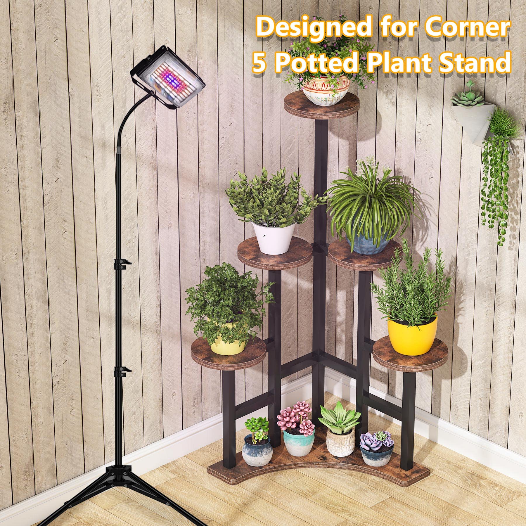 LITTLE TREE 6 Tiered Corner Plant Stand Indoor, Tall Plant Shelf Flower Stand Multiple Potted Plant Holder Rack for Living Room Balcony Garden, Rustic Brown