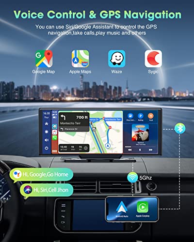 LAMTTO Wireless Car Stereo with Apple Carplay,1080P Rear Camera,9.26" Portable Touchscreen Car Play Screen for Car, Car Radio Receiver with Android Auto,GPS Navigation,Bluetooth,AirPlay, FM,Siri