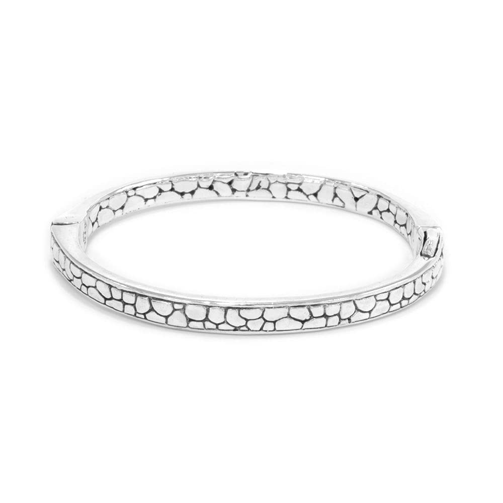 Sarda - .925 Sterling Silver Watermark Mosaic & Polished Finish Hinged Bangle Bracelet - Handmade by Bali Artisans - 7-3/4"
