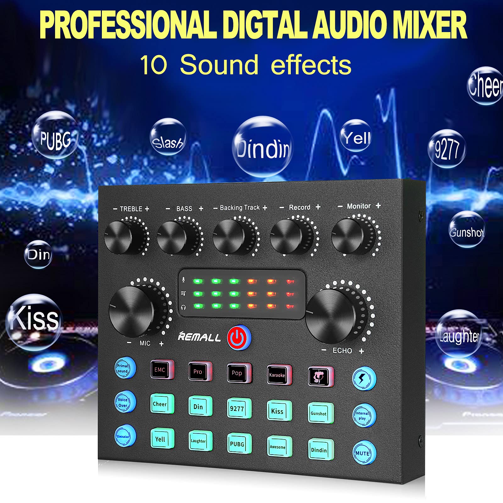 REMALL Audio Interface Podcast Equipment Bundle DJ Mixer Audio Streaming Podcast Microphone Studio Condenser Mic Gaming PC Phone Recording Card Sound Board