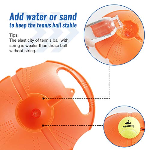 MEIDONG Tennis Trainer Rebound Baseboard with 3 Long Rope Balls Great for Singles Training, Self-Study Practice, Tennis Training Tools for Kids Adults Beginners (Orange)