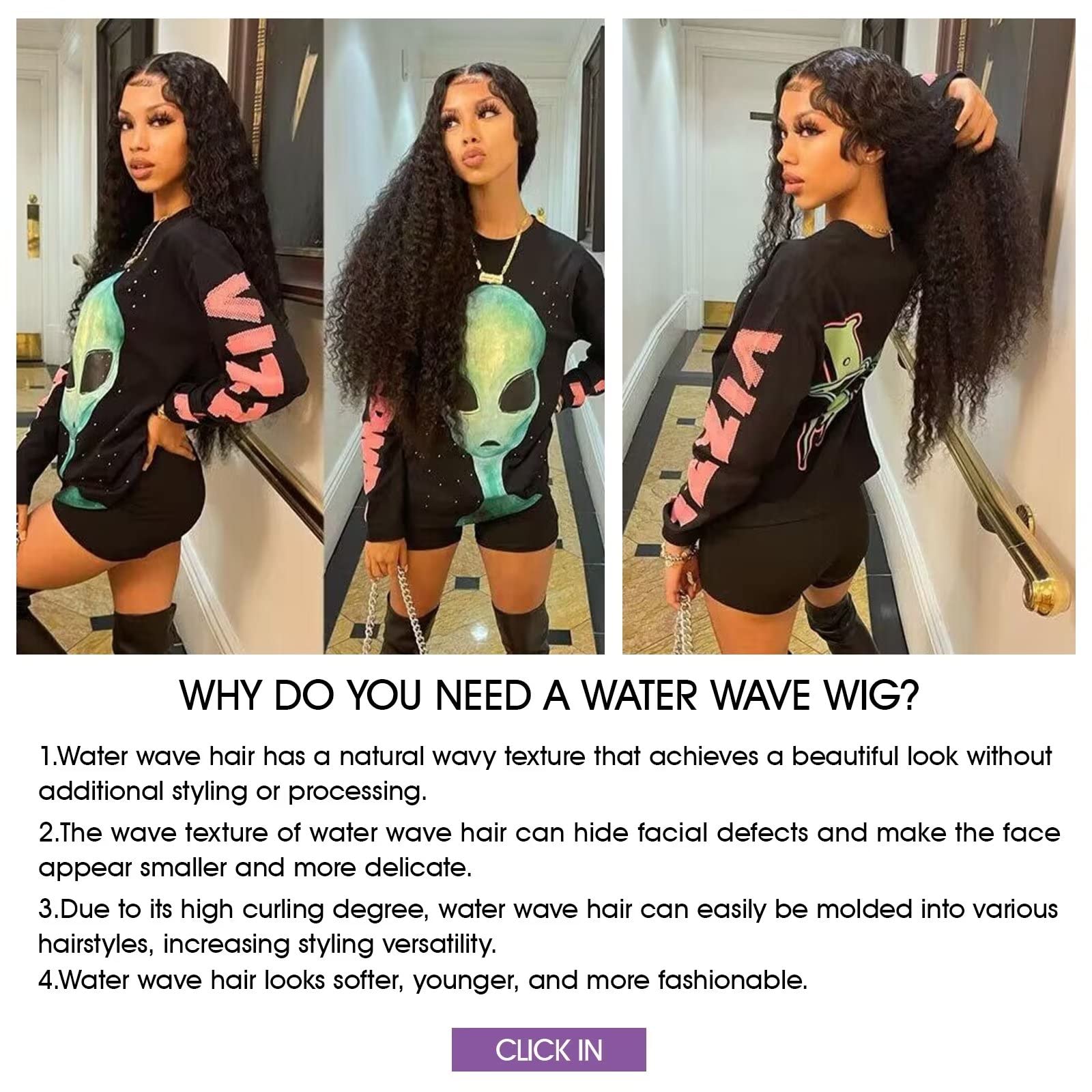 Lemoda 30Inch 12A Full 13x6 Indian Water Wave Lace Front Virgin Human Hair Wigs 180 Density Deep Wave 13x6 HD Lace Frontal Wigs