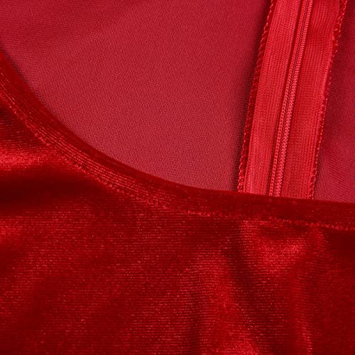 Pinkpaopao Plus Size Women's Prom Dress Hollow Out Sequins Long Sleeve High Waisted Patchwork Elegant Midi Dress Red
