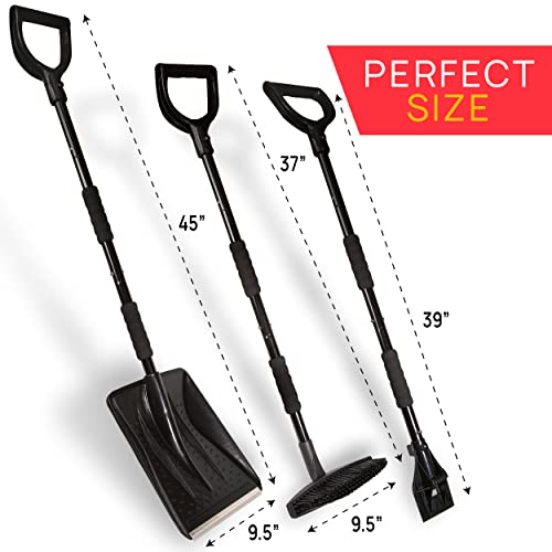 VaygWay 3 in1 Snow Shovel Kit- Premium Quality Portable Collapsible Replaceable Rotatable Head Snow Removal Brush Kit, Ice Scraper and Snow Brush Car Set with Carrying Bag for Cars Truck SUVs