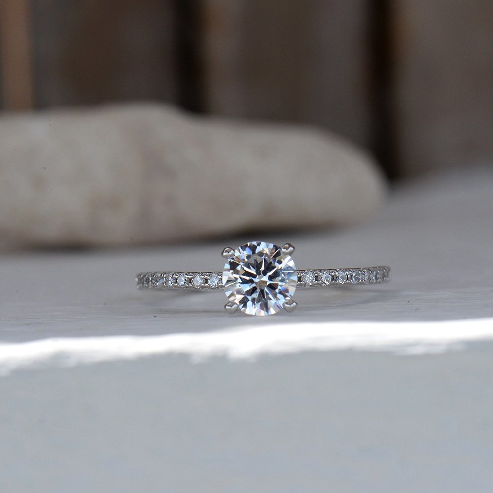 LEMON GRASS 1 Ct Halo Solitaire Cubic Zirconia Promise Engagement Ring 925 Sterling Silver Ring Size 7