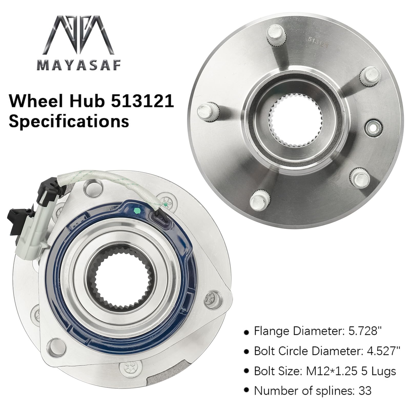 MAYASAF 513121 Front Wheel Hub Bearing Assembly for Chevy Impala/Venture/Monte Carlo, for Buick Century/Rendezvous/Terraza, for Cadillac DeVille/DTS, for Pontiac Grand Prix Olds Aurora