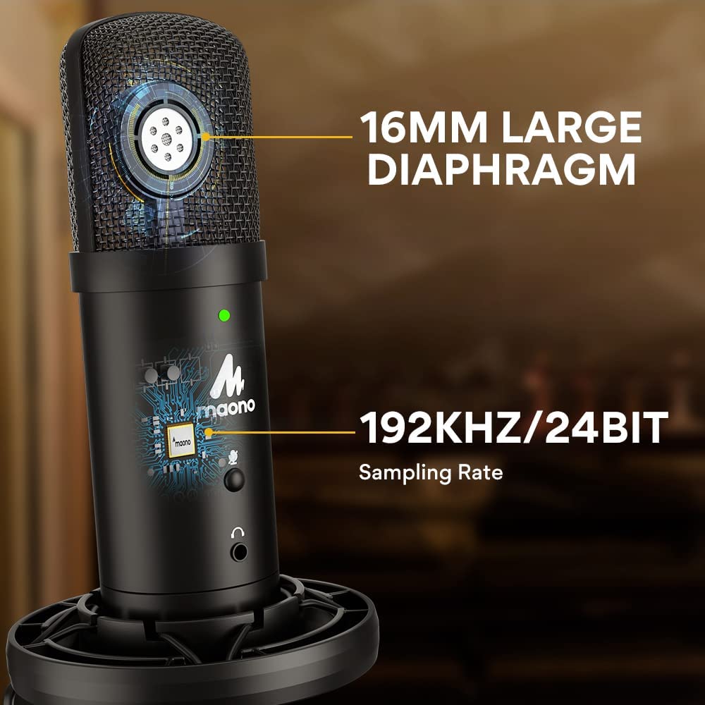 MAONO USB Microphone 192KHz/24Bit Zero Latency Monitoring AU-PM401 USB Computer Condenser Cardioid Mic with Mute Button for Podcasting, Gaming, YouTube, Streaming, Recording Music