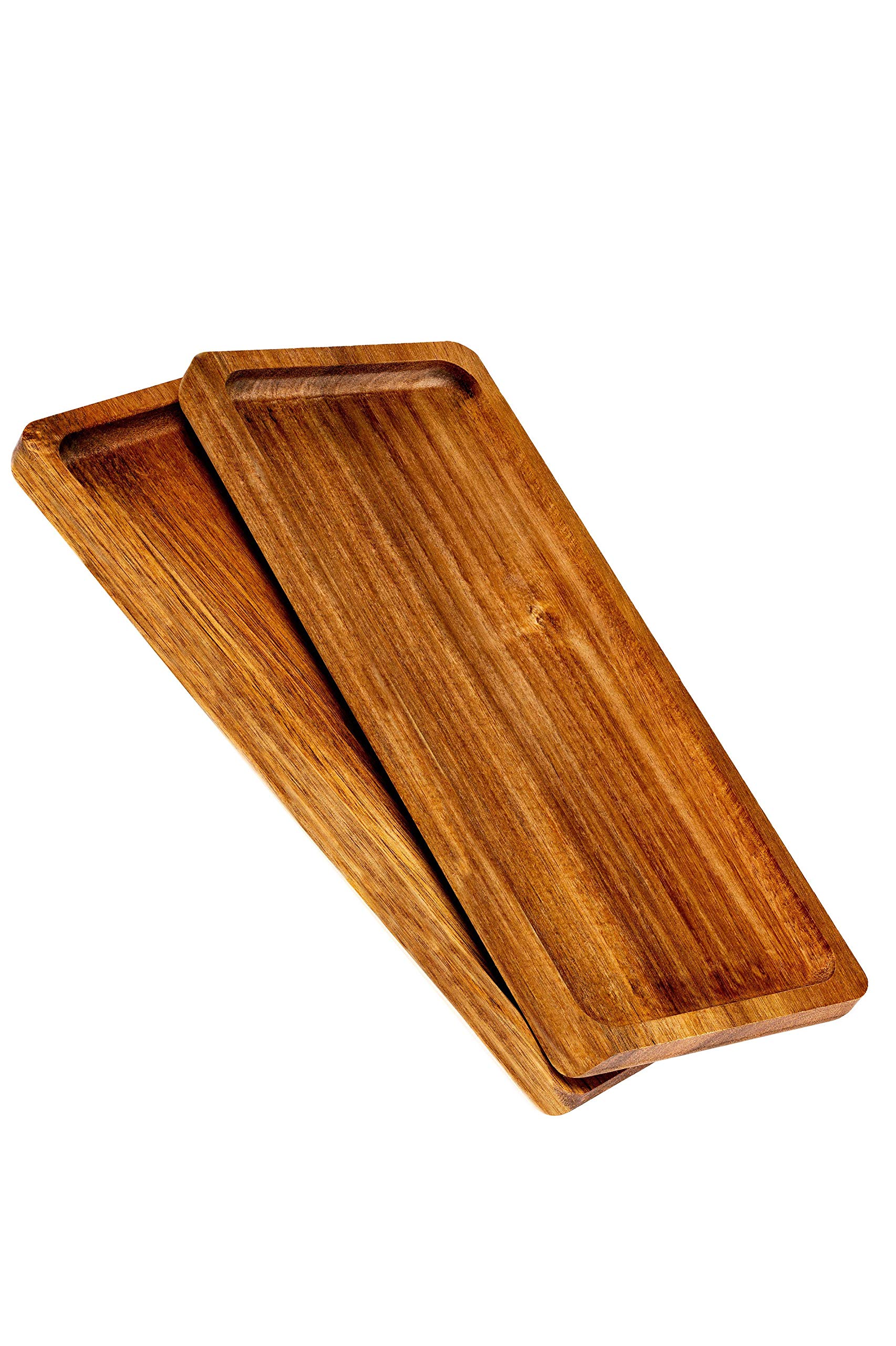 Strova Wood Serving Platters and Charcuterie Trays, Set of 2, Rustic Wooden Servers with Raised Edge, Serve Cheese, Sushi, Holiday Snacks, and More