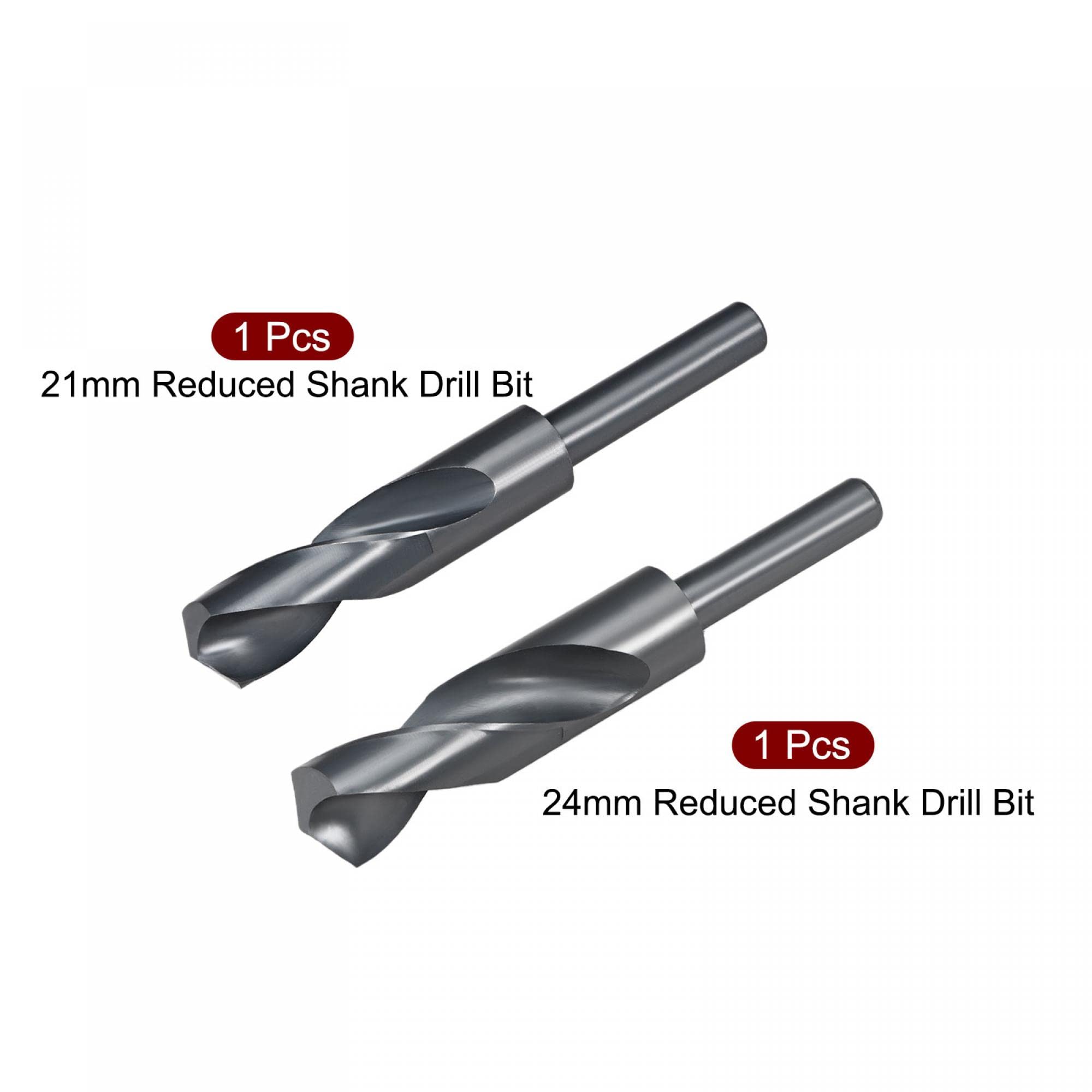 uxcell Reduced Shank Drill Bit 21mm & 24mm HSS 6542 Black Oxide with 1/2" Straight Shank