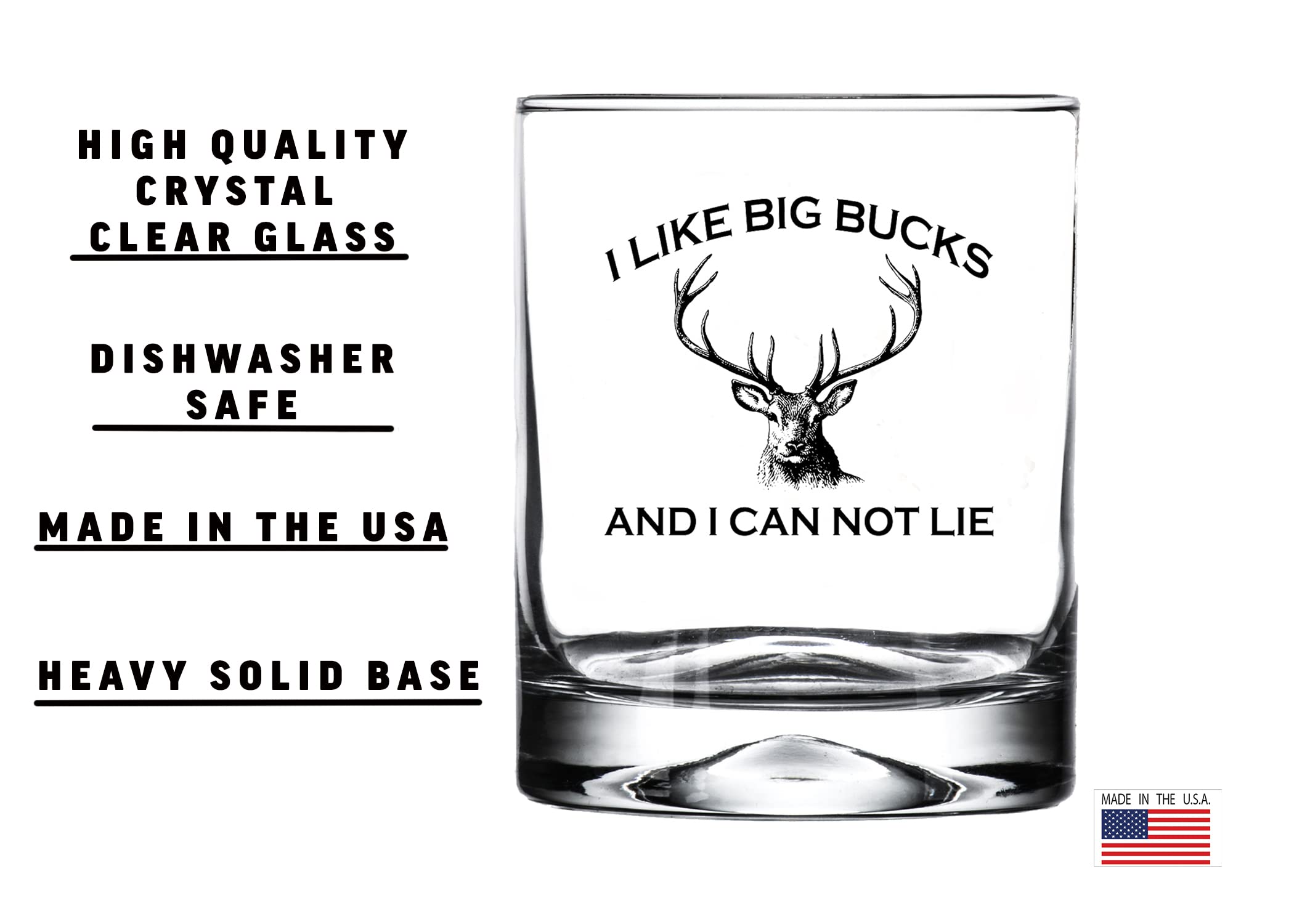 Rogue River Tactical Funny I Like Big Bucks and I Can Not Lie Hunting Old Fashioned Whiskey Glass Drinking Cup Gift For Hunter