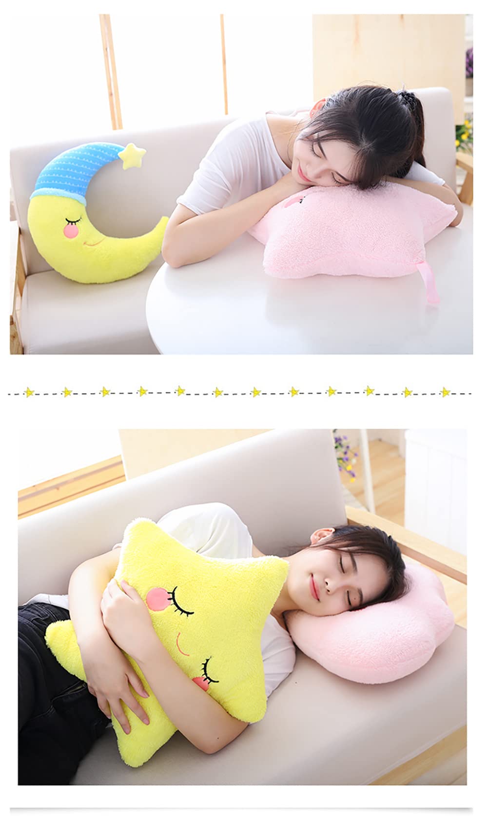 unlockgift Moon Shaped Pillows Plush Star Cloud Water Drops Cute Throw Pillows for Bedroom/Play Room/Nursery Decoration-Pink-Cloud