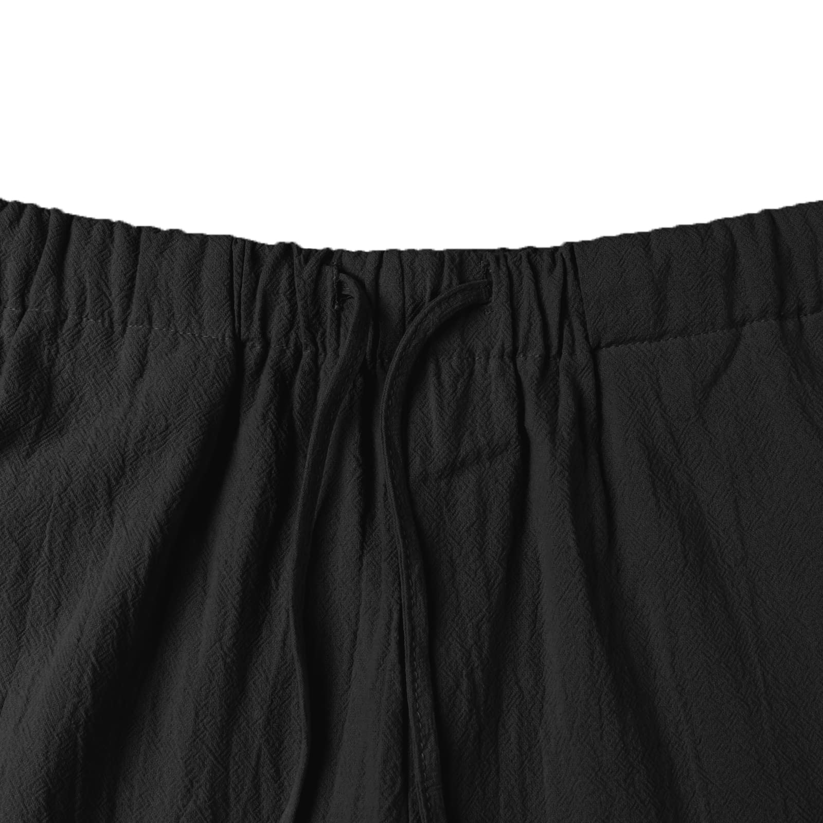 LVCBL Mens Black Linen Pants Elastic Waist Drawstring Trousers Casual Beach Pants Linen Yoga Pants,Black,M