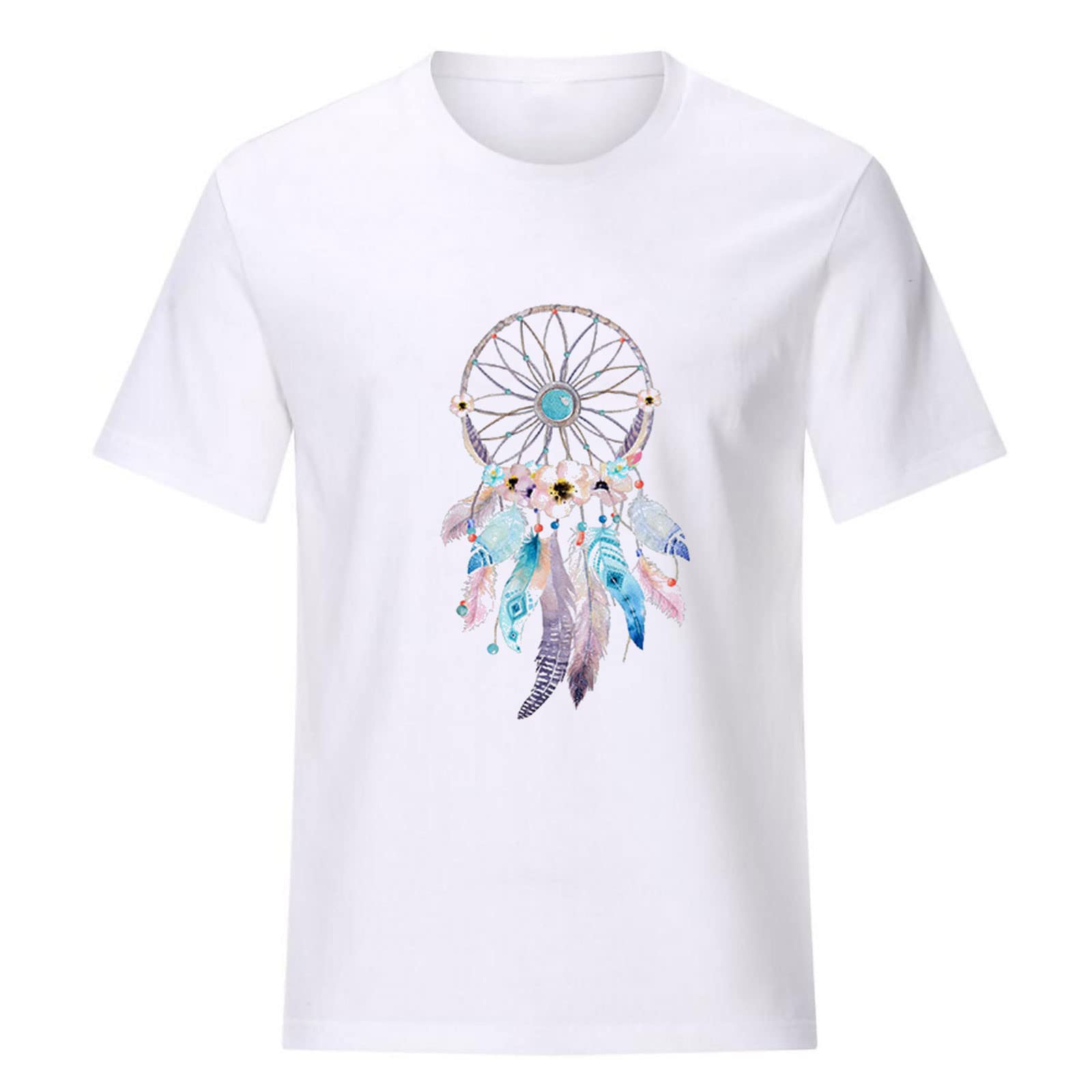 Shirt for Women Simple Casual Boho Dreamcatcher Graphic T-Shirt Short Sleeve Summer Top Trendy Indian Blouses