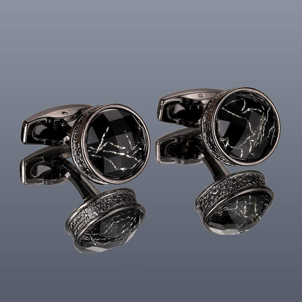 Shirt Men's Cufflinks Available Round Marble Pattern Cuff Links Business Mens Jewelry Gifts (Color : B) (A b)