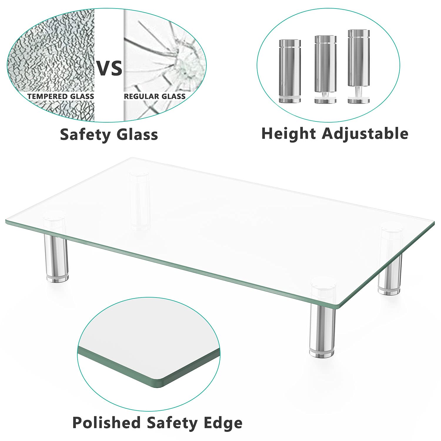 WALI Bundle – 2 Items: Tempered Glass Monitor Riser 2 Pack and Tempered Glass Monitor Riser 1 Pack