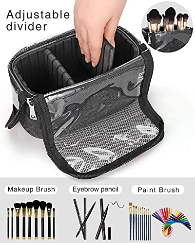 MONSTINA Makeup Brush Case,Makeup Brush Holder with Adjustable Dividers,Large Capacity Makeup Brush Bag with Shoulder Starp,Professional Makeup Artist Tool Storage Organizer