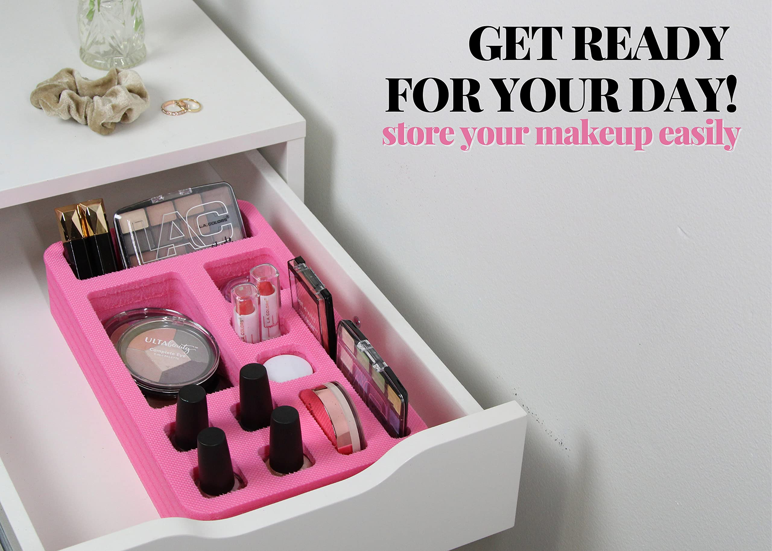 Polar Whale 2 Makeup Pink Drawer Organizers Tray Washable Waterproof Durable Foam Insert for Home Bathroom Bedroom Office 6.9 x 12.9 Inches 11 Compartments for Lipstick Eyeliner Cosmetics and More