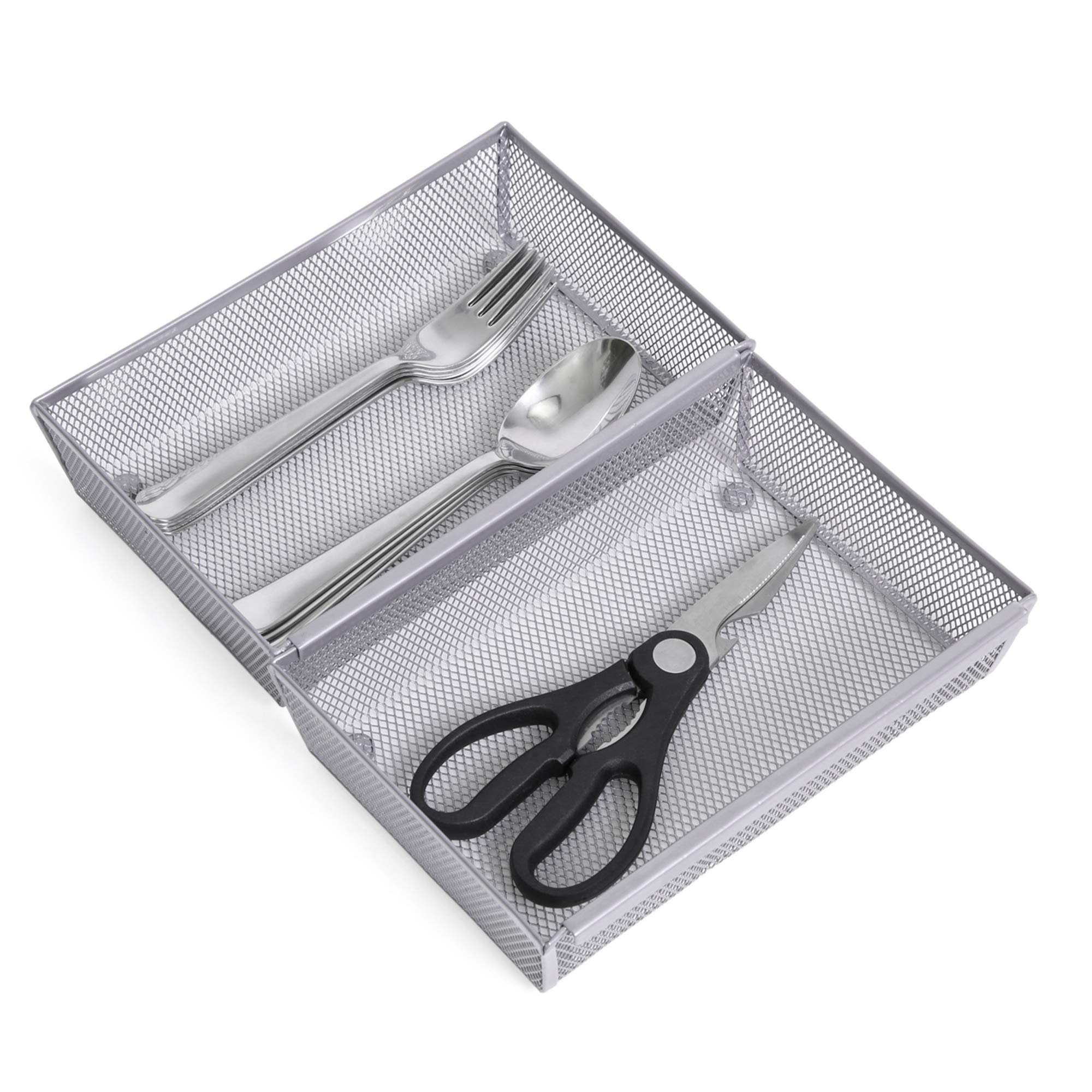 Smart Design Drawer Organizer - (9 x 6 Inch) - Steel Metal Mesh Tray - w/ Interlocking Arm Connection - Utensils, Silverware, Organization - Kitchen [Silver]