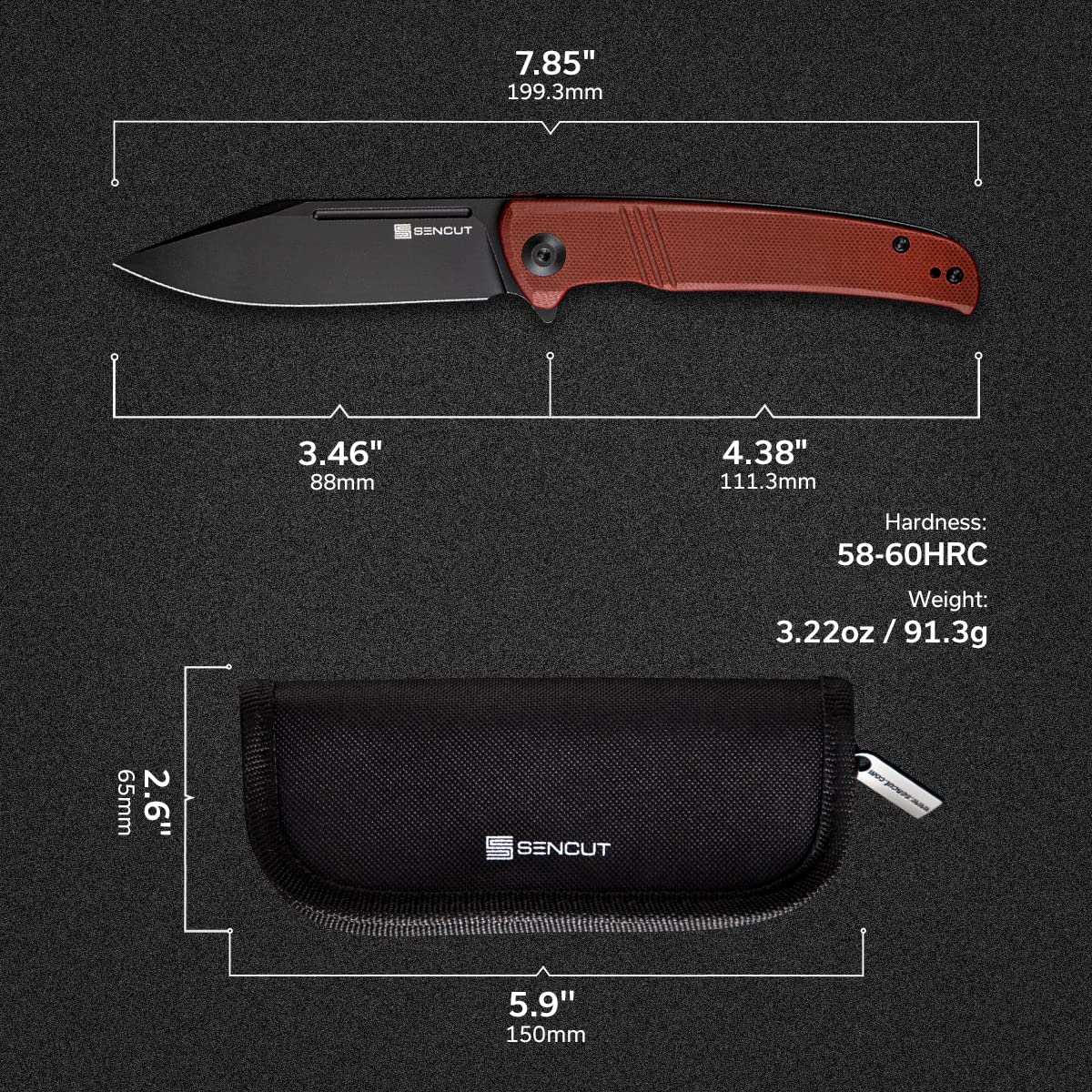 Sencut Brazoria Folding Pocket Knife for EDC, Burgundy G10 Handle Black Stonewashed D2 Blade Folding Knife with Clip, Everyday Carry Knife with Liner Lock for Men Women, Lightweight for Indoor Outdoor Fathers Son Gift SA12C