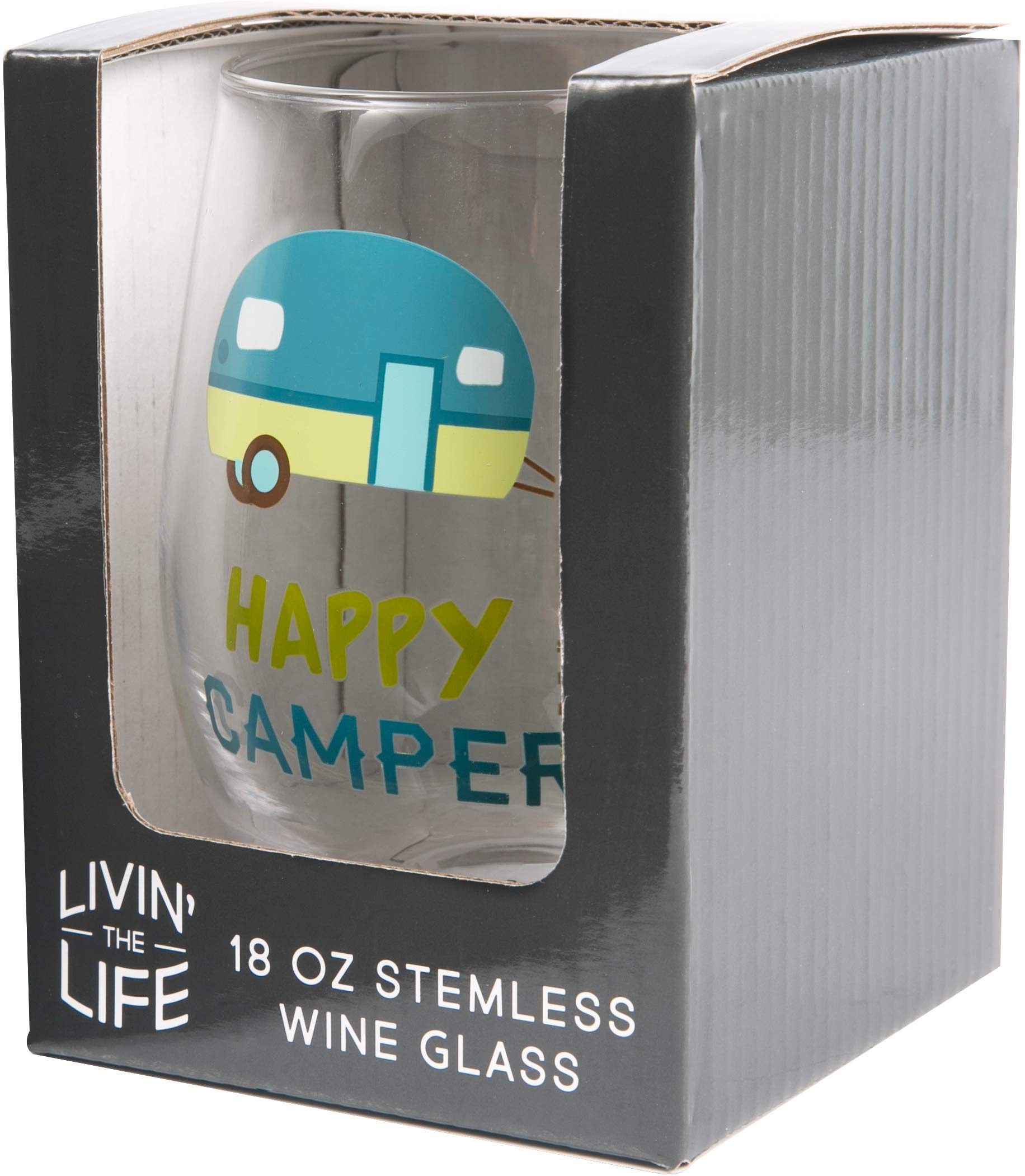 Pavilion - Happy Camper - 18 Oz Stemless Wine Glass