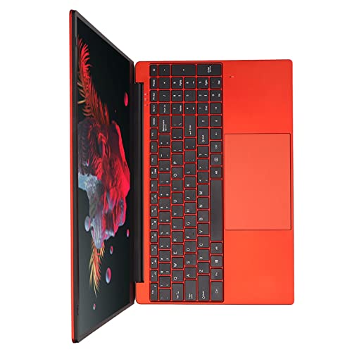 Yunseity HD Laptop, 15.6in Red 1980x1080 HD IPS Laptop Computer N5095 CPU 8GB RAM 128GB SSD with Touchpad 6000mAh Fast Charging Battery, for Windows 11(US Plug)