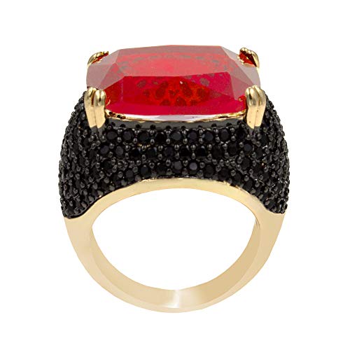 Luxury Square Ruby Black Cocktail Fashion Trendy Ring Size 6-12 Cubic Zirconia Jewelry For Women (Red, 6)
