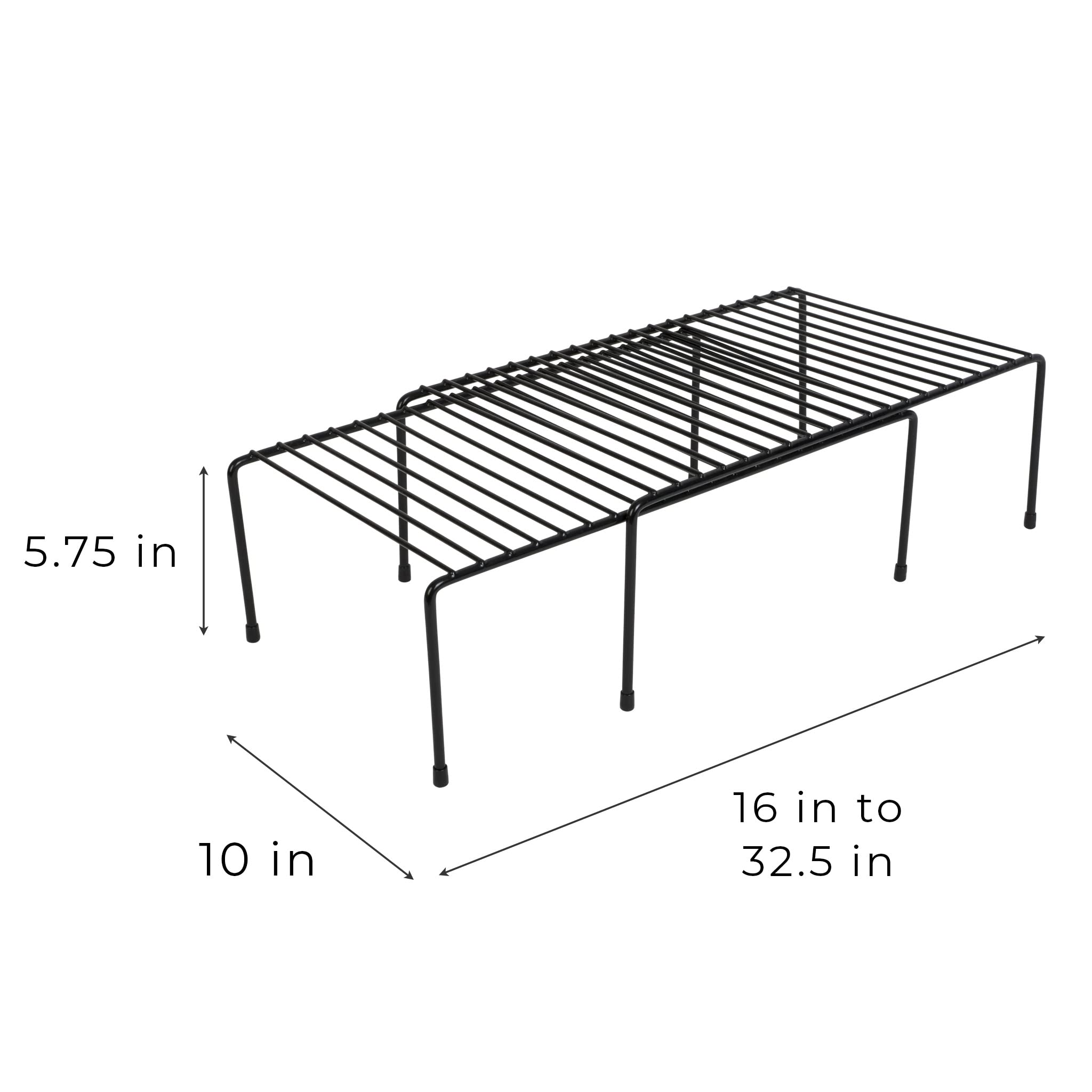 Smart Design Extendable Storage Shelf β Lengthen from 16 to 32.5 in., Black β Sturdy Steel Pantry Organizer with Rust-Resistant Finish and Non-Slip Feet for Easy Home Organization and Storage