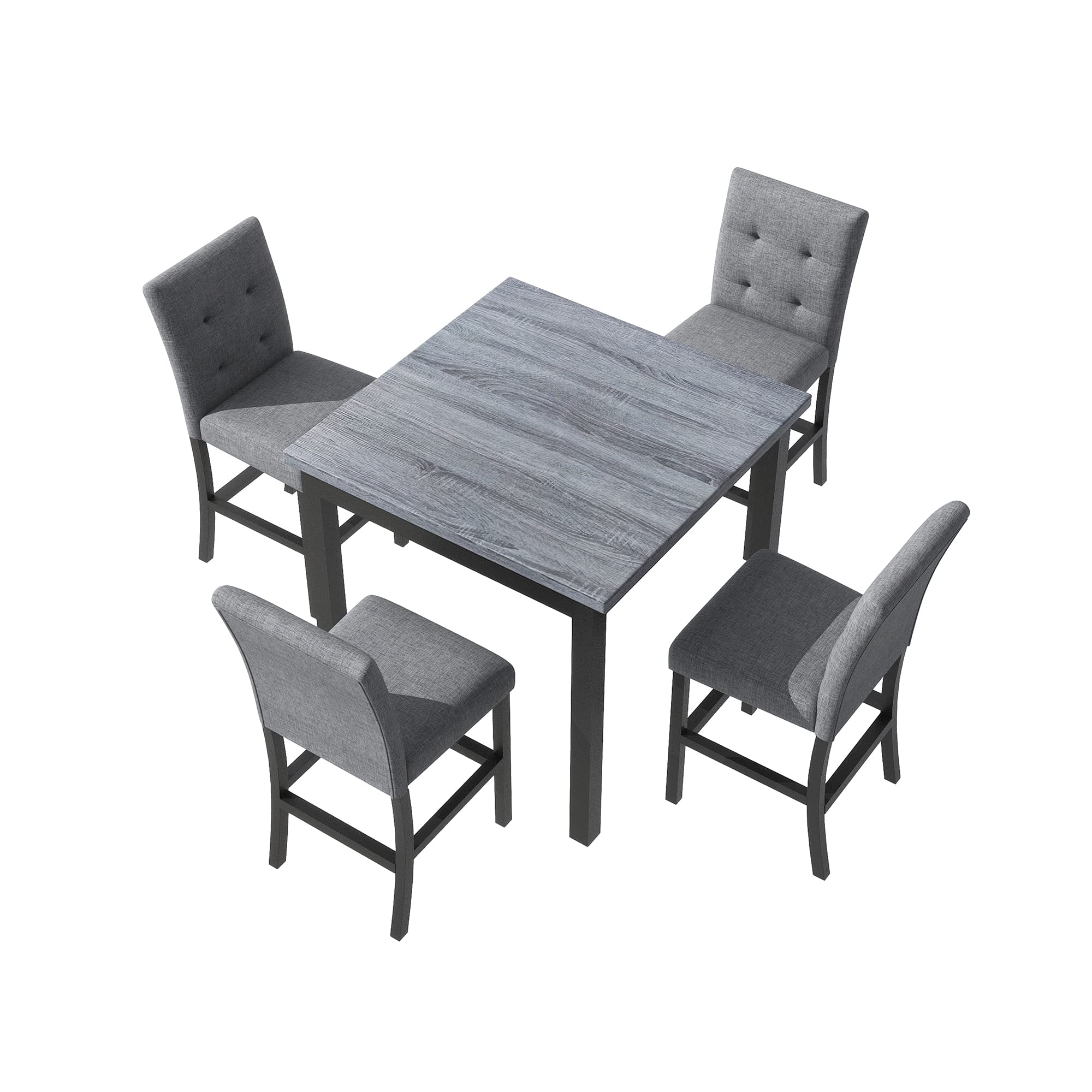 Lepfun 5-Piece Counter Height Set Wood Square for Apartment,Dining Room and Compact Space,Table Stools w/Footrest & 4 Upholstered high-Back Chairs,Easy to Assemble,Black