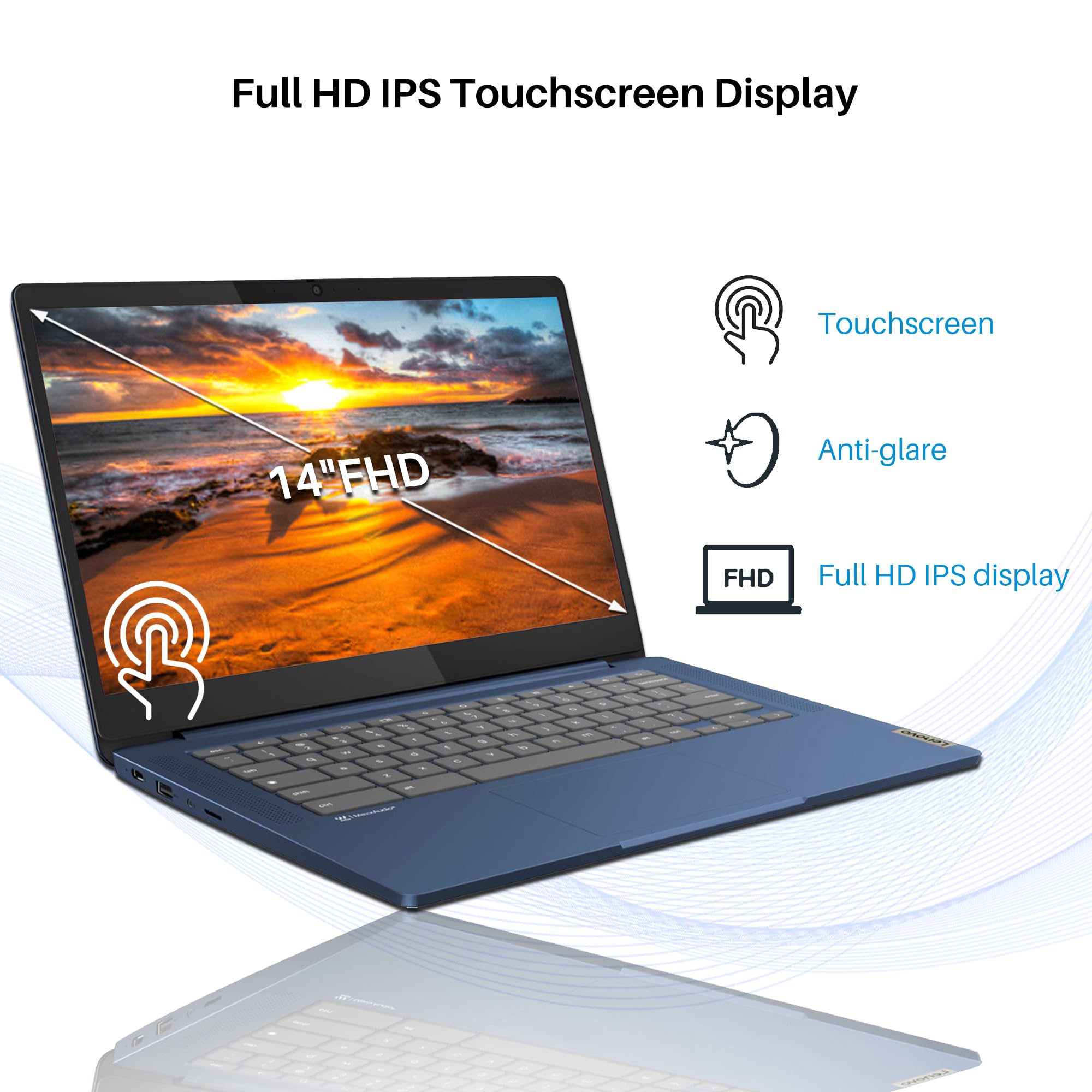 Lenovo 2023 Slim 3 Chromebook Laptop, 14" FHD Touch Screen for Student and Business, 8-Core MediaTek 520 Processor, 4GB RAM, 64GB eMMC, 128GB Micro SD, 13.5H Long Battery, Wi-Fi 6, Webcam, Chrome OS