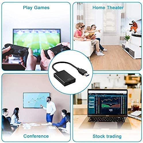 SENGKOB USB to HDMI Adapter, USB 3.0/2.0 to HDMI 1080P Video Graphics Cable Converter with Audio for PC Laptop Projector HDTV Compatible with Windows XP 7/8/8.1/10