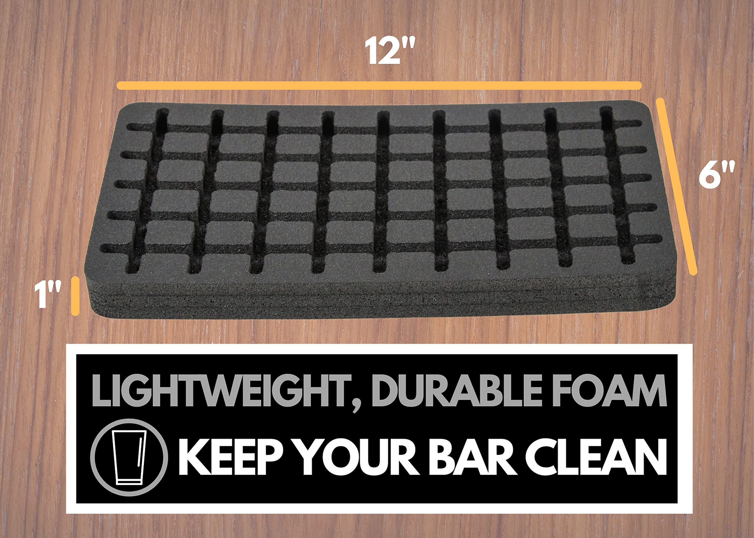Polar Whale Bar Mat Durable Black Foam Modern Drip Spill Tray for Bar Home Kitchen Club Party Serving Rack Cocktail Professional Drink Mixing Bartender Service Non-Slip Non-Scratch 12 x 6 Inches