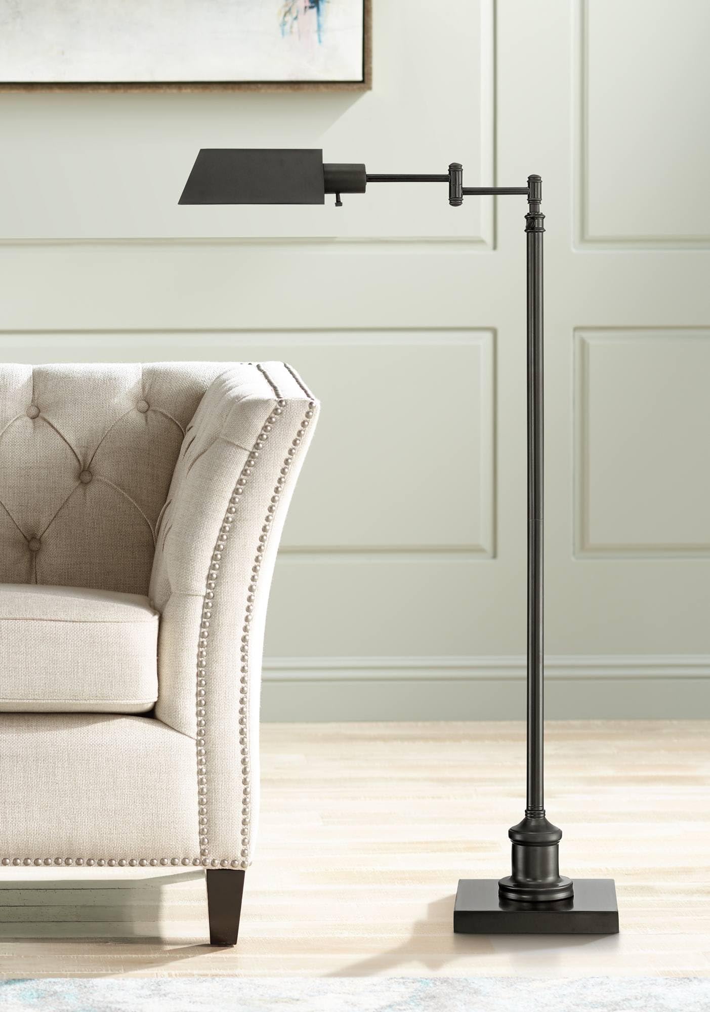Regency Hill Jenson Traditional Adjustable Pharmacy Floor Lamp Standing Base Swing Arm 54" Tall Dark Bronze Metal Bright Downward Light for Living Room Reading House Bedroom