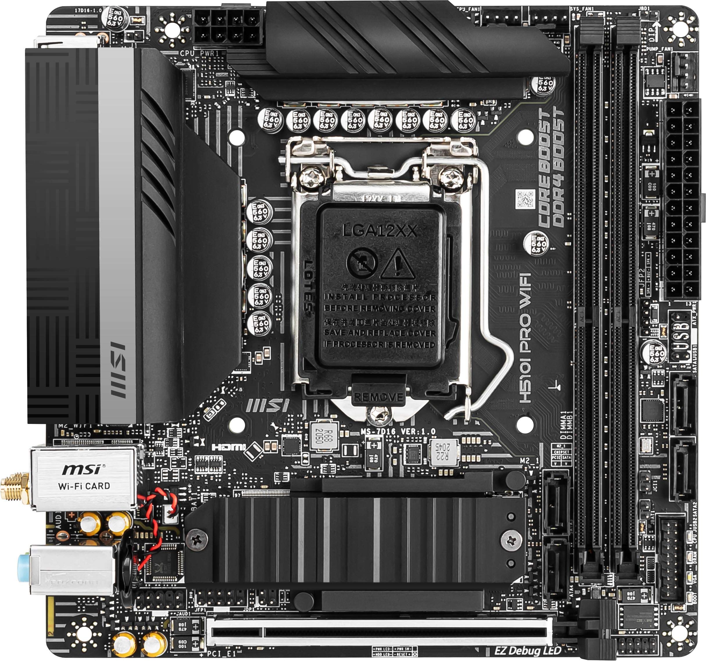 MSI H510I PRO WIFI ProSeries Motherboard (Mini-ITX, 11th/10th Gen Intel Core, LGA 1200 Socket, DDR4, PCIe 4, M.2 Slot, USB 3.2 Gen 2, 2.5G LAN, HDMI/DP, WiFi 6E)