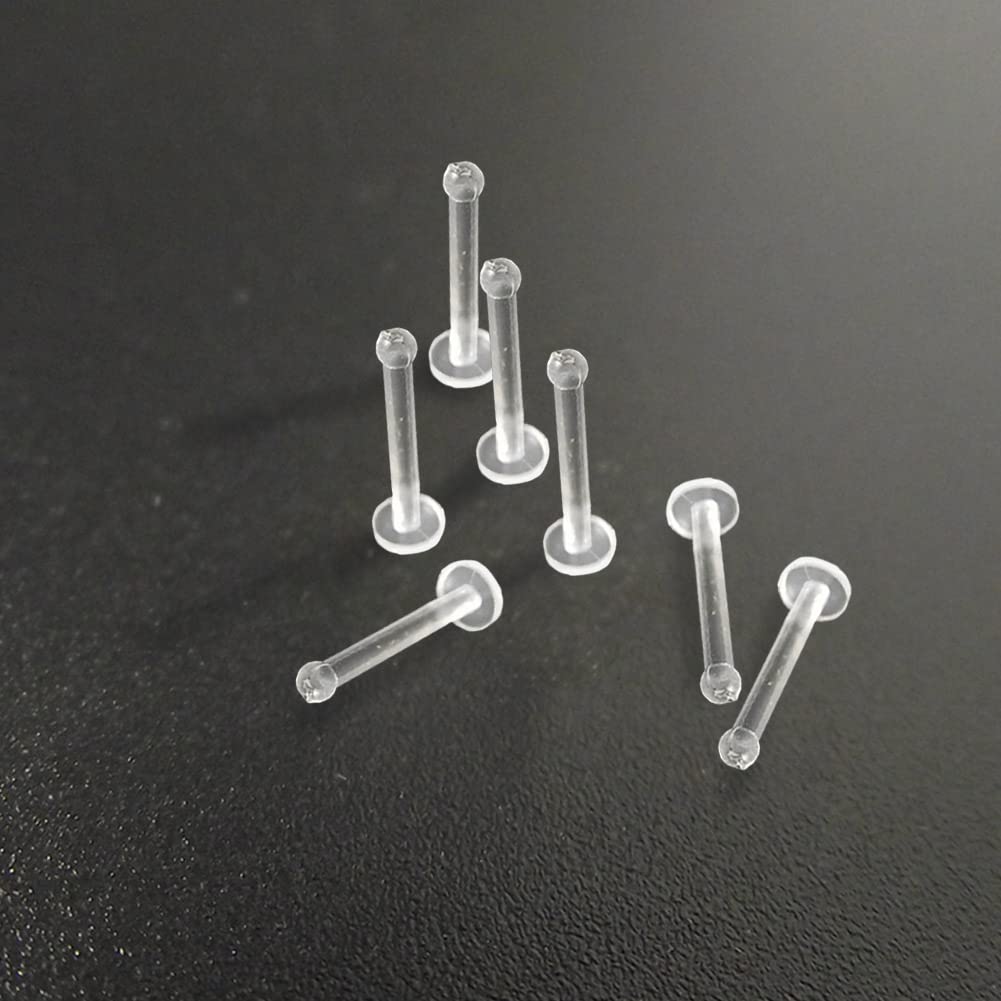 Lxnoap 20G Clear Bioflex Flat Top Nose Ring Stud Retainer Body Piercing Jewelry Allergy Free, Metal Free (Bone, 5 pcs)