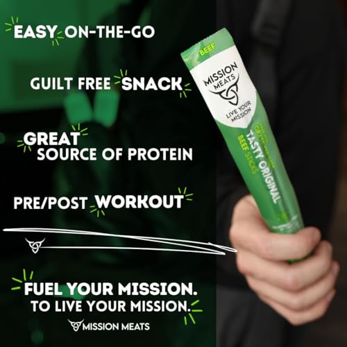 Mission Meats Grass Fed Beef Sticks β Sugar Free Beef Sticks, Gluten Free, Paleo, Keto Meat Sticks, Individually Wrapped, 1oz (Original, Pack of 24)