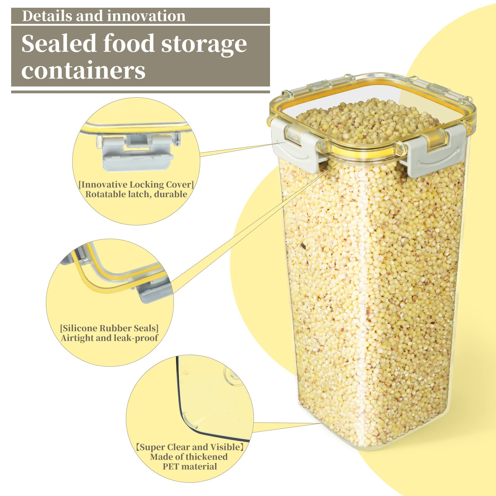 Sekonow Airtight Food Storage Containers with Innovative Lids, 6Pcs 0.75L-6.5L Large Clear Plastic Kitchen Storage Containers for Pantry Organization and Storage, Cereal, Flour and Sugar Containers