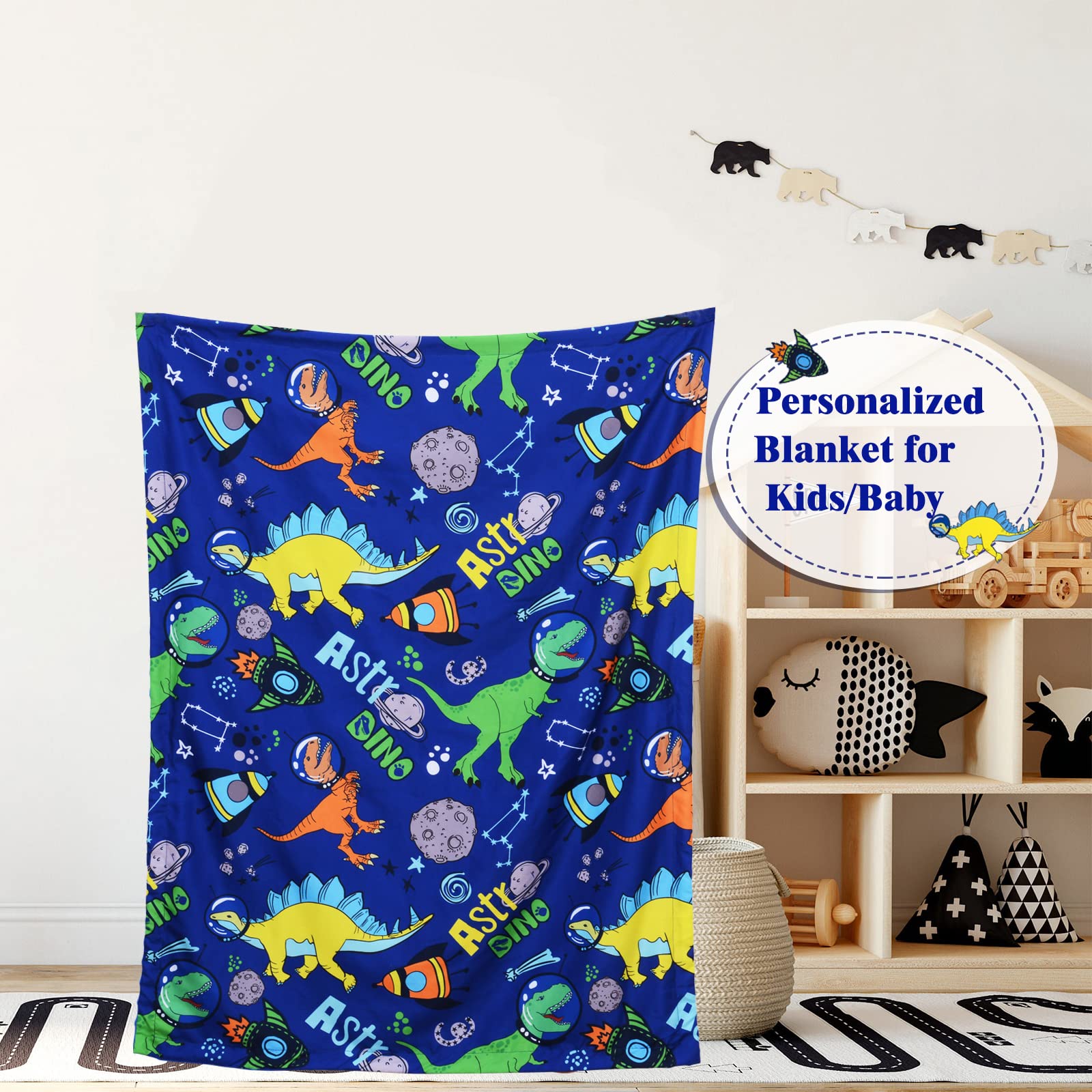 UOMNY Baby Blanket for Boys Dinosaur 30 x 40 Inch Double Layer Dotted Soft Personalized Swaddle Blanket Dinosaur for Newborn Baby Boy Blanket Dino Swaddle Blanket for Nursery Blue Space Dino