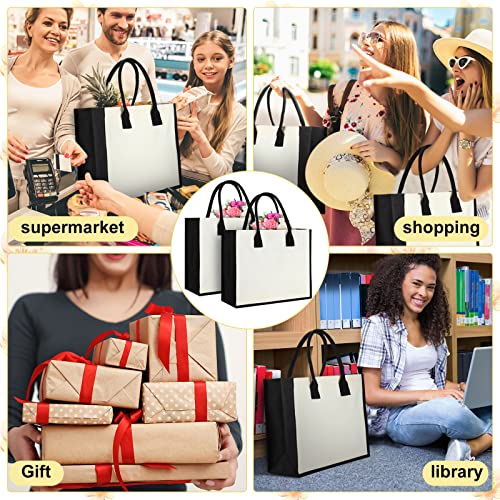 Reginary 6 Pcs Bridesmaid Bags Bulk Initial Canvas Tote Bags with Handles Personalized Beach Canvas Bag for Wedding Mother Teacher Bride Friend College DIY (Black Edge)