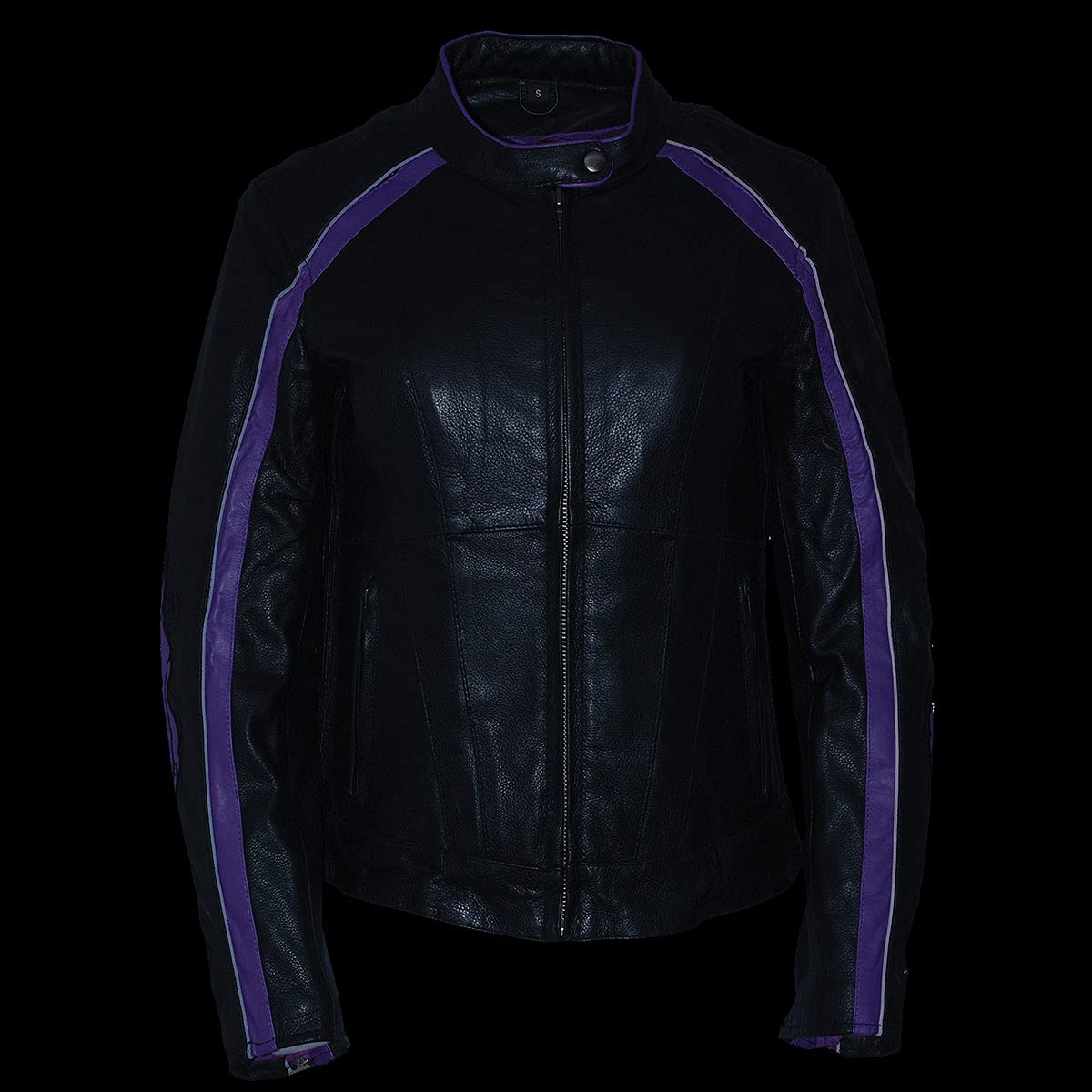 Milwaukee Leather ML1952 Women's Black and Purple Embroidered and Stud Design Scooter Jacket - Large