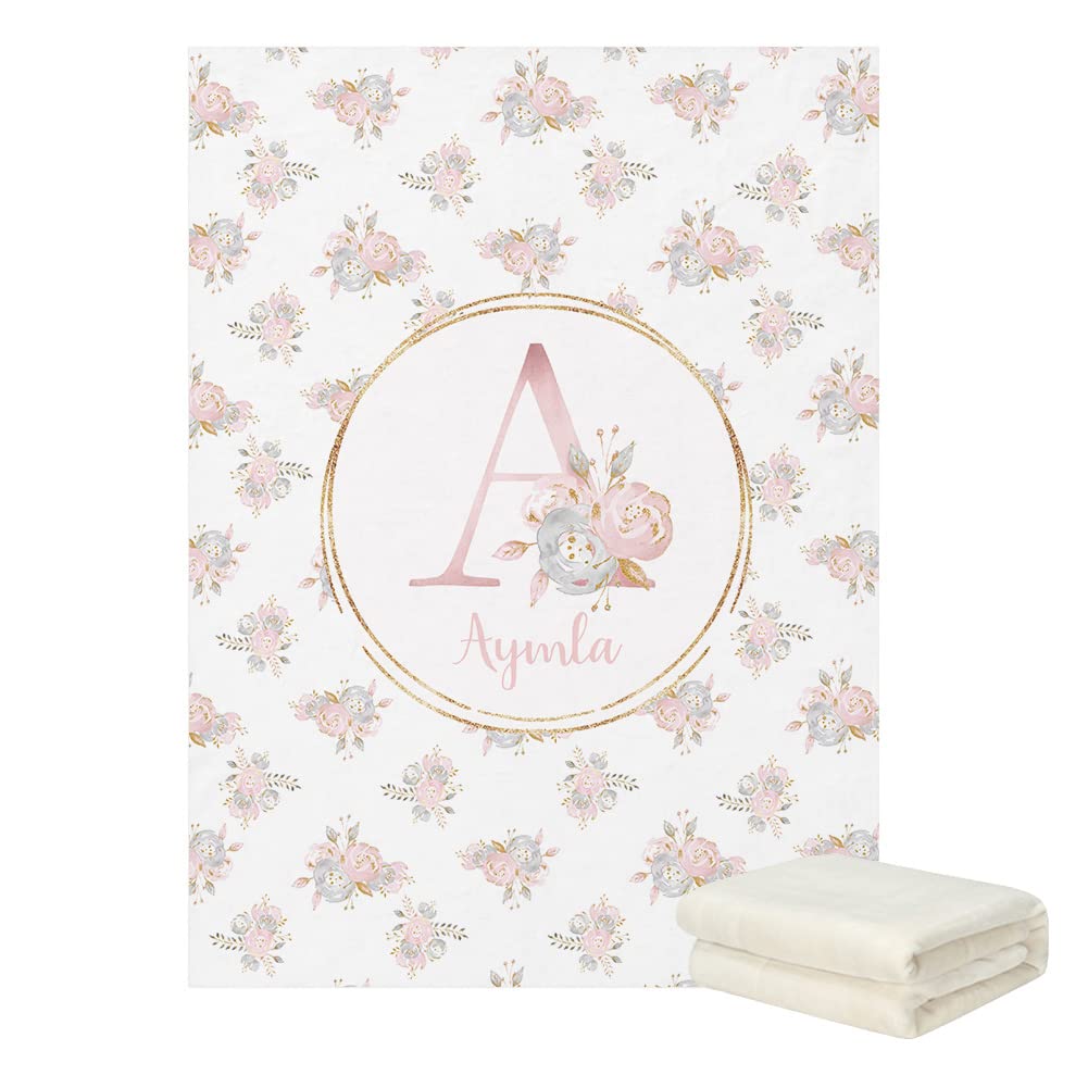 UOOPOO-US Personalized Baby Fitted Crib Sheet Set, Customized Blush Gold Floral Crib Bedding Set with Name, Baby Crib Bedding Set, Custom Pink Flower Nursery Crib Sheet Bedding Set