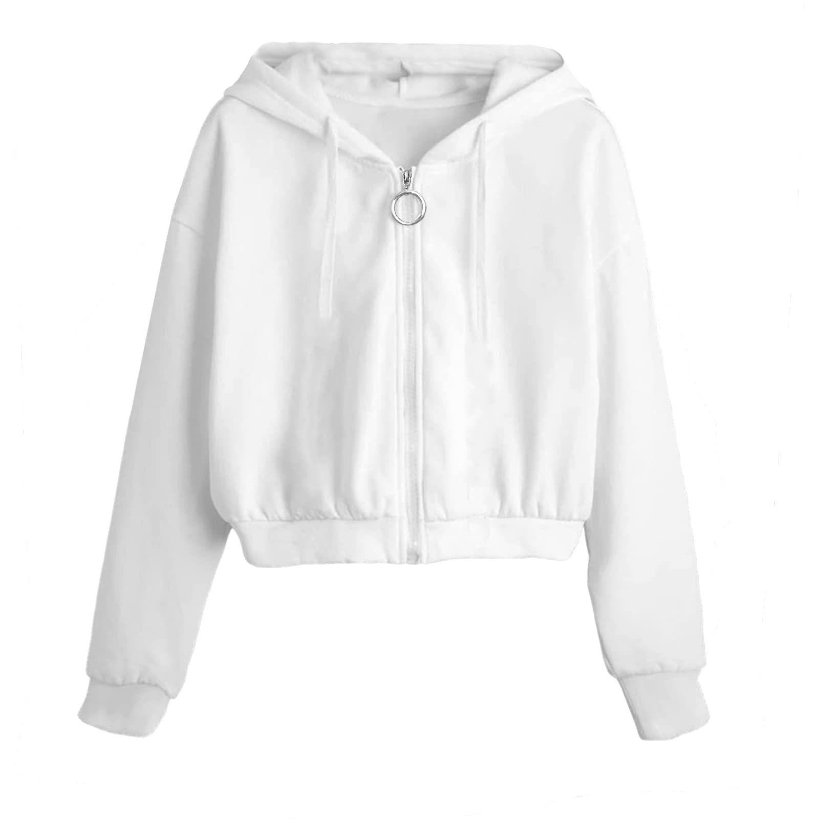SHOLIFAS Womens Cropped Zip Up Hoodie Top Fleece Workout Jacket (X-Large, White)