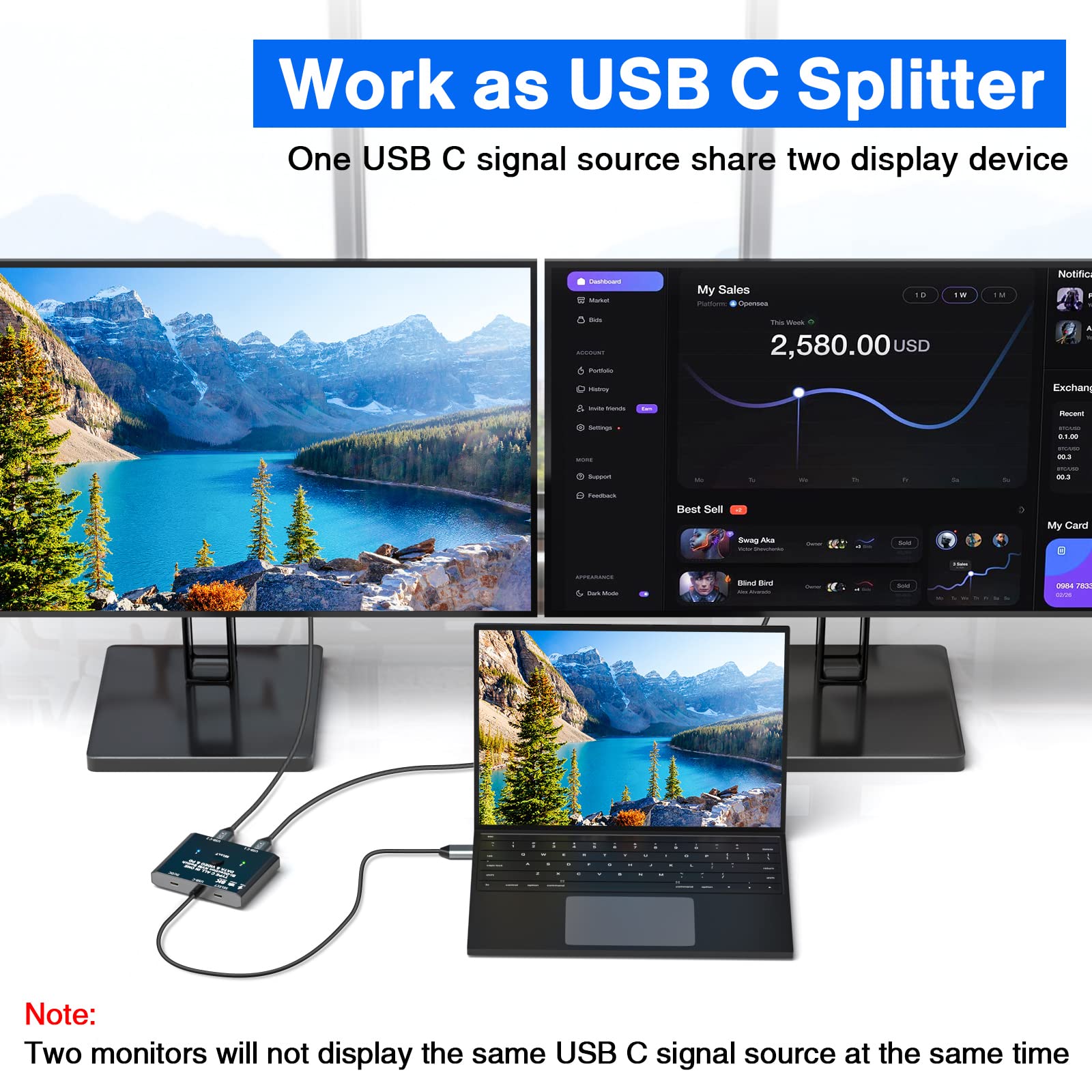 USB-C Switch,Bi-Directional USB C Switcher 2 in 1 Out/1 in 2 Out Type C KVM Switch Supports 8K@60Hz,4K@120Hz Video / 10Gbps Data Transfer/ 100w Power Delivery Compatible with Thunderbolt Device