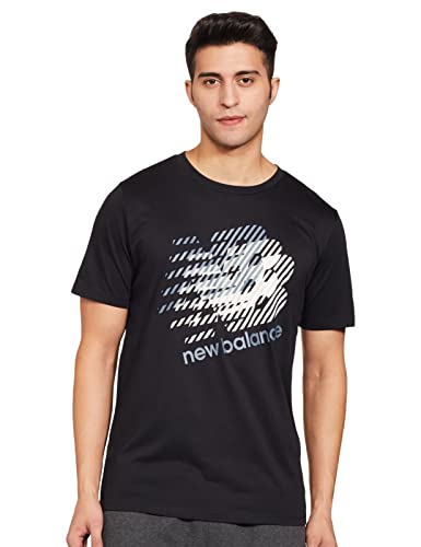 New Balance Men's Heather Tech Short Sleeve, Black/White , Large