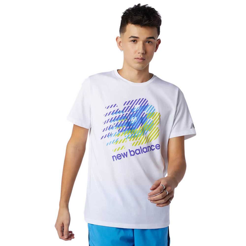 New Balance Men's Heather Tech Short Sleeve, White/Blue , Small