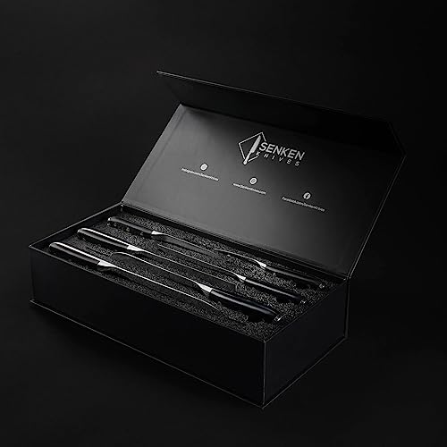 SENKEN 6-Piece Damascus Steel Kitchen Knife Set - Shogun Collection - 67-Layer Japanese VG10 Steel - Chef's Knife, Cleaver Knife, & More, Extremely Sharp Blades for Effortless Cutting, Luxury Gift Box