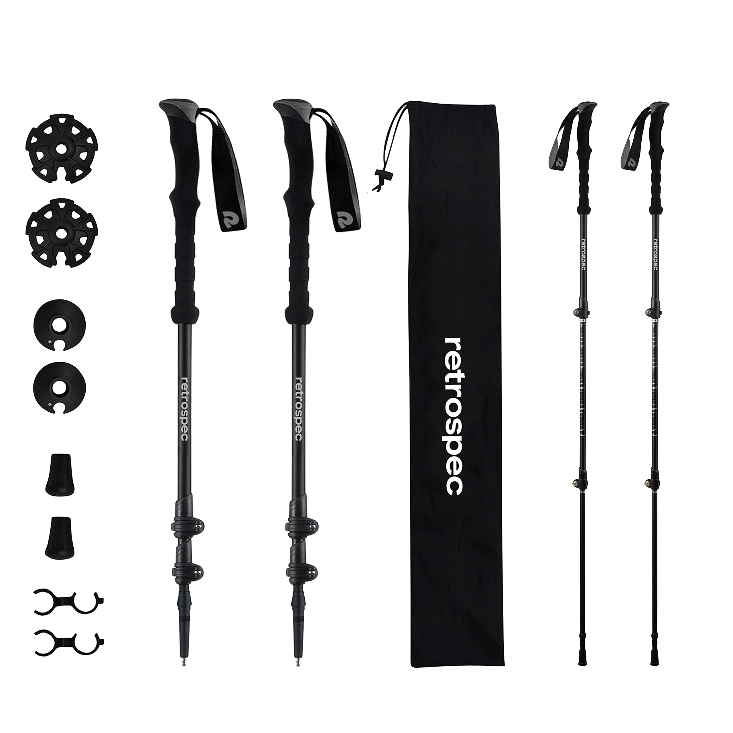 Retrospec Solstice Trekking & Ski Poles for Men & Women - Aluminum w/Cork Grip - Adjustable & Collapsible Lightweight Hiking, Walking & Skiing Sticks - Matte Black