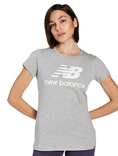 New Balance Women's NB Essentials Stacked Logo Short Sleeve 19, Athletic Grey, Large