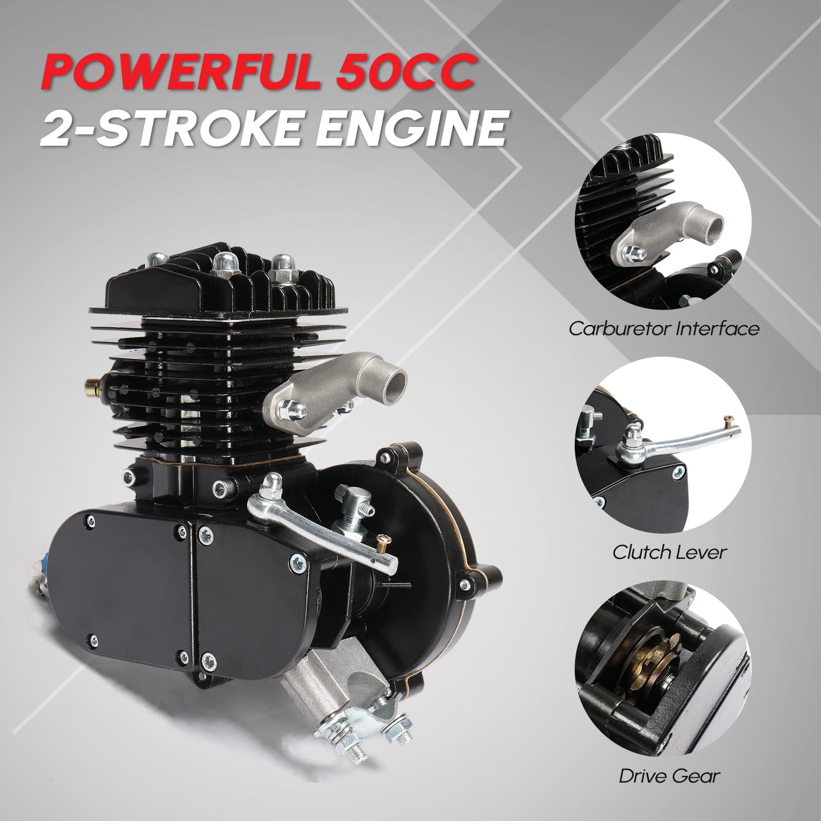 PEXMOR 50cc Bicycle Engine Kit, 2 Stroke Bike Motor Kit Gas Motorized Bike Conversion Kit, Gasoline Petrol Bicycle Motor Refit Full Set for 26-28" Bikes with V-Frame,Super Fuel-efficient